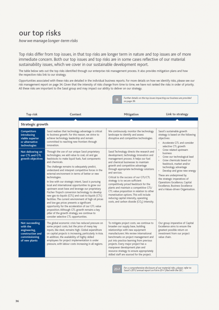 Risks and opportunities – Integrated Reporting Examples Database